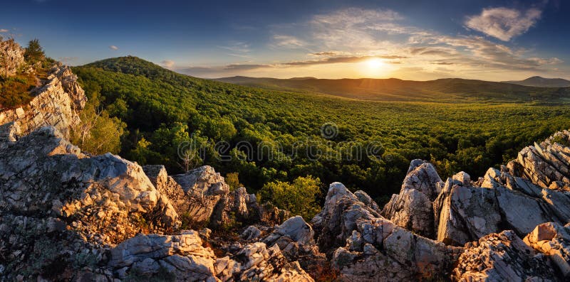 Sunset Landscape Panorame with Spring Forest - Tribec, Slovakia Stock ...