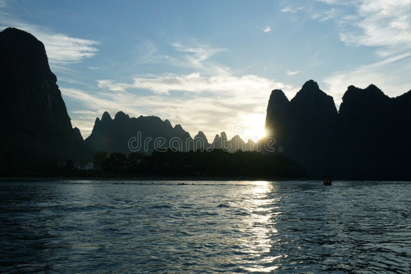 Sunset Landscape of River Li, Guilin, China Stock Photo - Image of asia ...