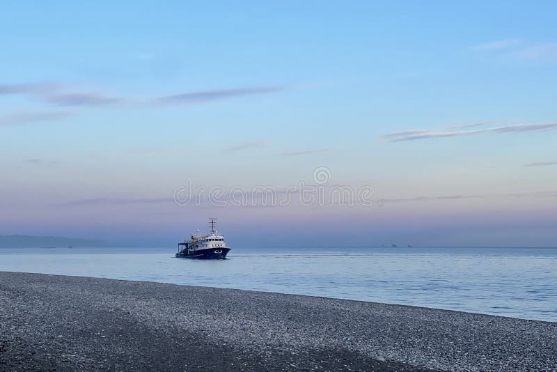 Sunset Landscape with Sea, Sky and Ship Stock Photo - Image of weather ...
