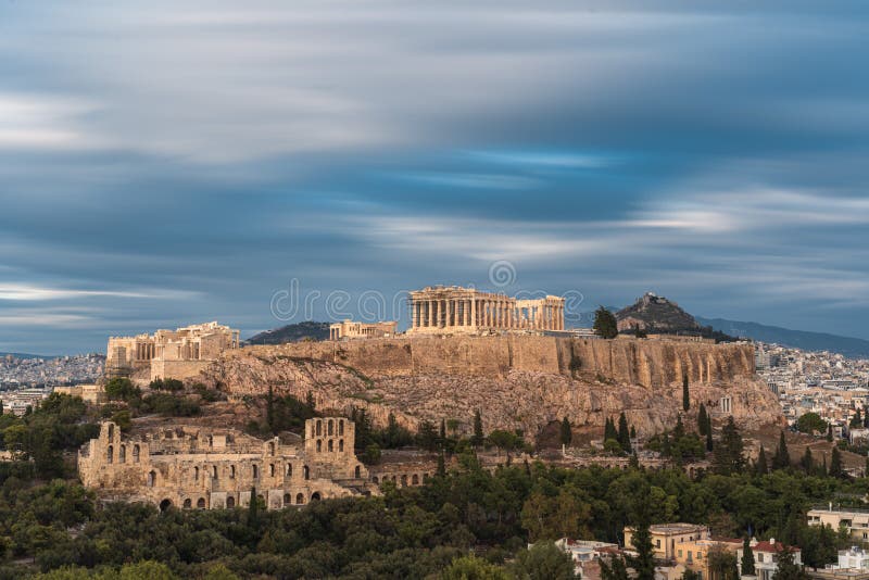 Sunset Landscapes of the Acropolis in Athens, Greece Stock Photo ...