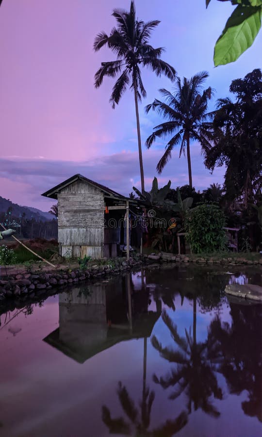 Sunset and Lanscape Old Potret and Waterway Stock Image - Image of ...