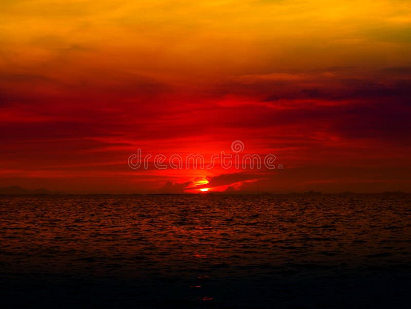 Sunset Last Light of Sun on Horizontal Line Over Orange Sky Stock Image ...