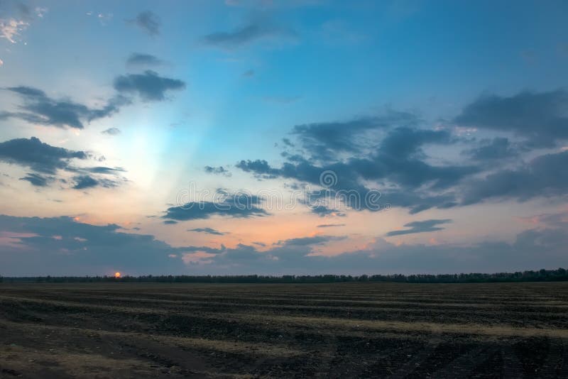 Sunset Over an Agricultural Field Stock Image - Image of land, rural ...