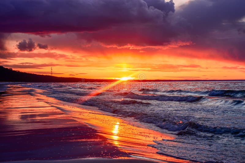Sunset at Latvian seaside stock photo. Image of morning - 224823556