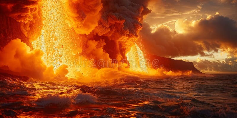 At Sunset, Lava Flows into the Ocean, Creating a Spectacular Event ...