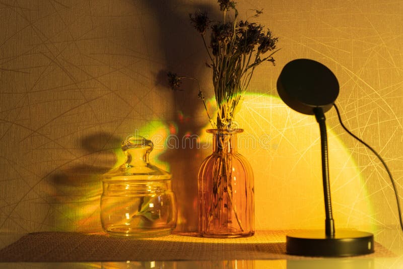 Sunset LED RGB Lighting Decor. Shadow on Surface Illuminated by ...