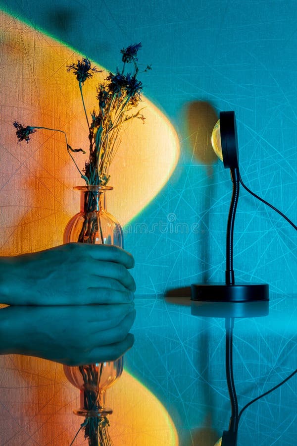 Sunset LED RGB Lighting Decor. Shadow on Surface Illuminated by ...