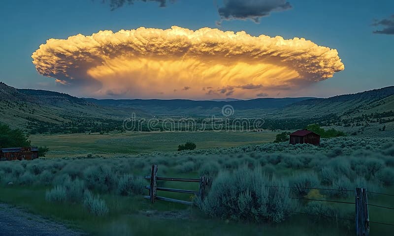 Sunset, Lenticular Cloud, Valley Ranch, Stormy Sky Background Stock ...