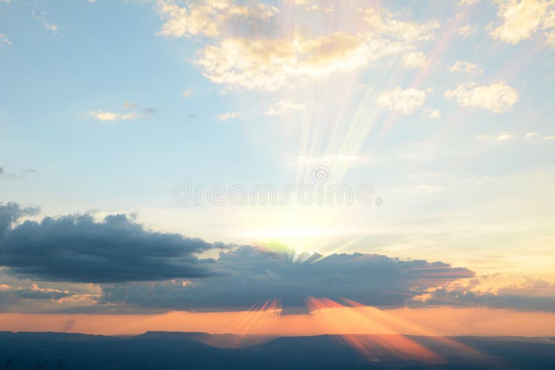 Sunset with light beam stock image. Image of burst, mountain - 50250457
