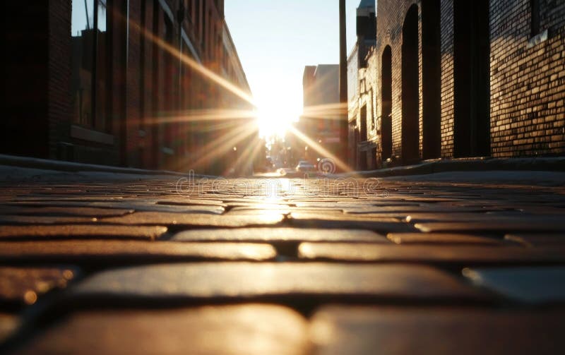 Sunset Light in Brick Alleyway Stock Illustration - Illustration of ...