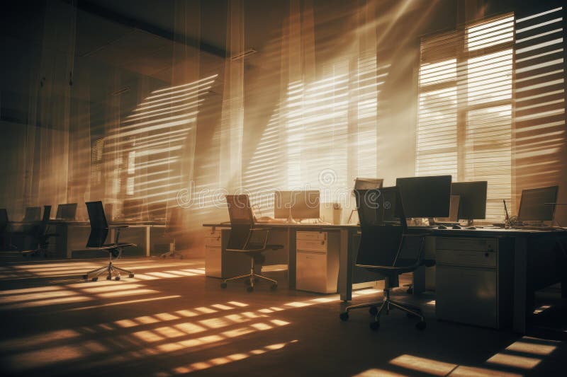 Sunset Light Casting Shadows in Modern Office Stock Illustration ...