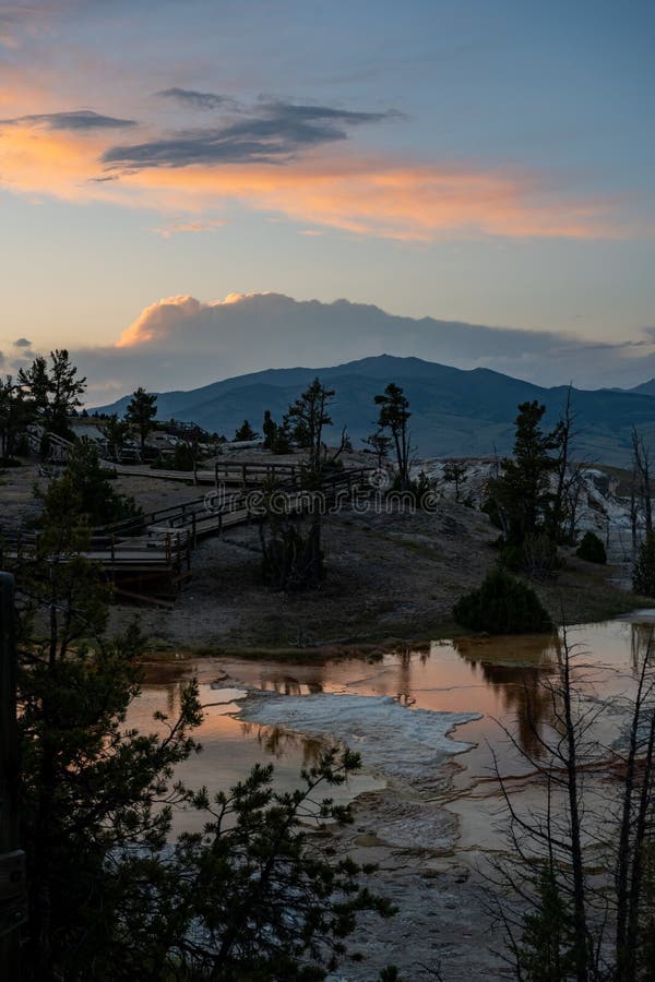 Sunset Light Flows Over Shallow Geyser Pools Stock Image - Image of ...