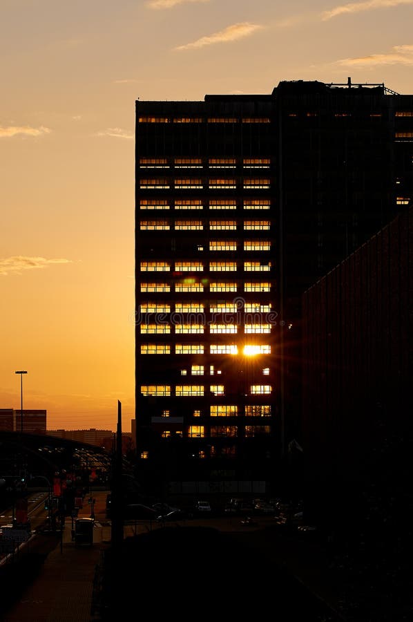 Sunset Light Going through Skeleton of Dismantled Building. Stock Image ...