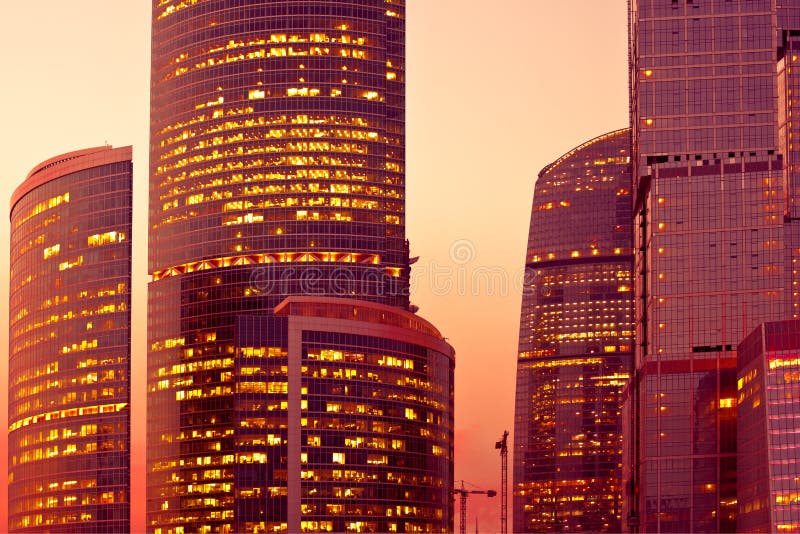 Sunset Light on Modern Skyscrapers Stock Image - Image of building ...