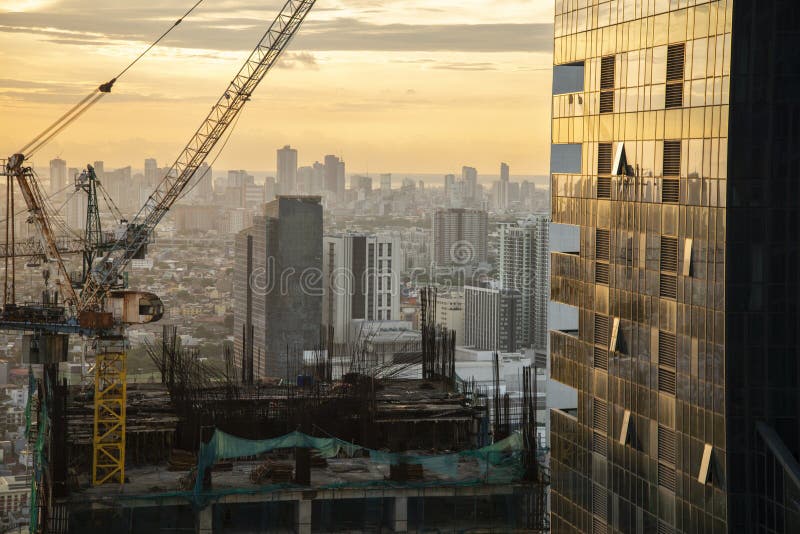 Sunset Light Reflecting Off a Modern Skyscraper,in Downtown Manila ...