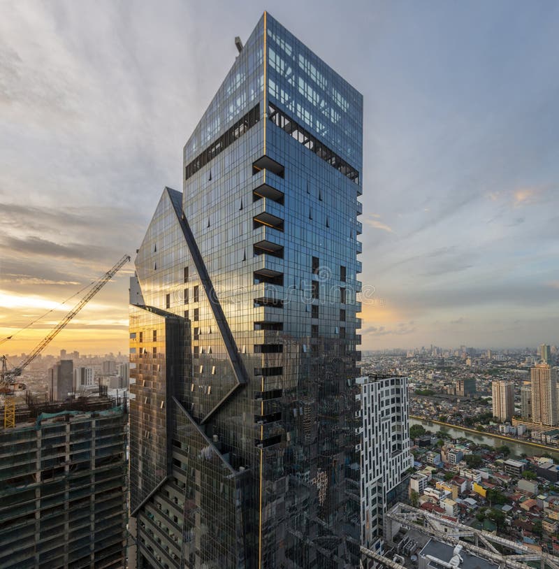 Sunset Light Reflecting Off a Modern Skyscraper,in Downtown Manila ...