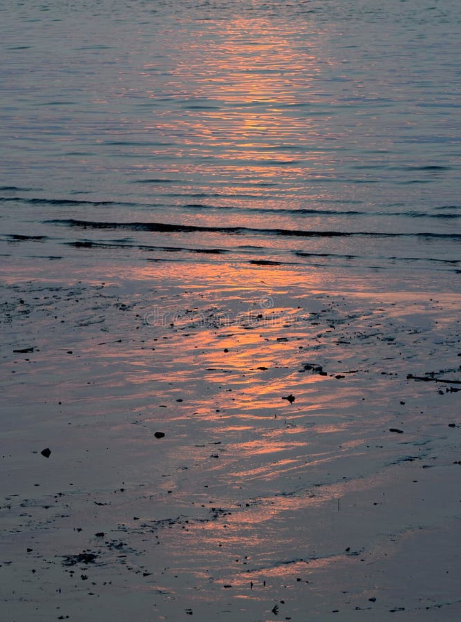 Sunset Light Reflection on Beach and Sea, Abstract Stock Image - Image ...