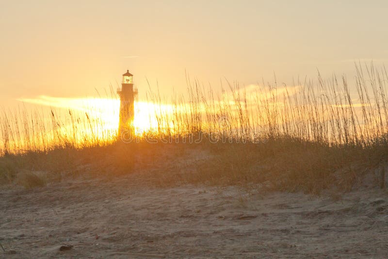 Sunset Lighthouse Landscape Stock Image - Image of dunes, house: 54117057