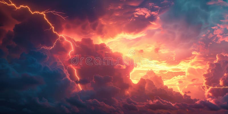 Sunset with Lightning Clouds Stock Photo - Image of lightning, emergency: 374200426