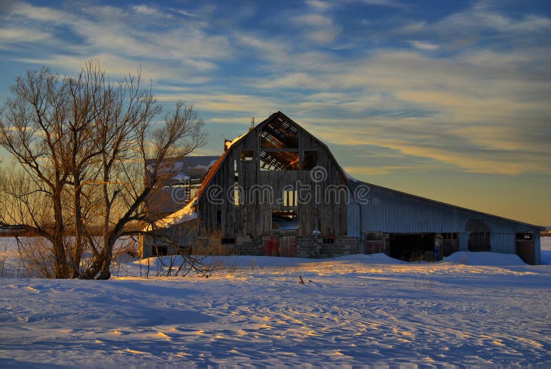 Sunset Lights Up Barn Interior Stock Photo - Image of tree, clouds: 4565370