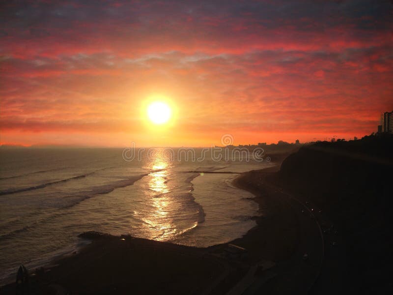Sunset in Lima stock photo. Image of nature, beach, clouds - 59710090