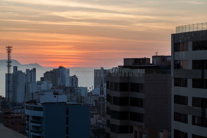 Sunset in Lima editorial photo. Image of orange, ocean - 174465666