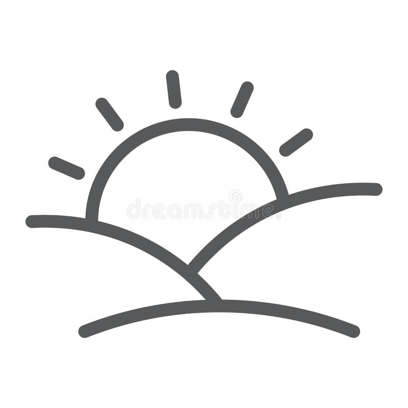 Sunset Thin Line Icon, Sun and Sunlight, Dawn Sign, Vector Graphics, a ...