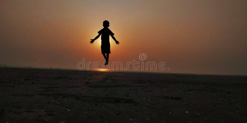 Sunset with little boy stock image. Image of beach, little - 158493081
