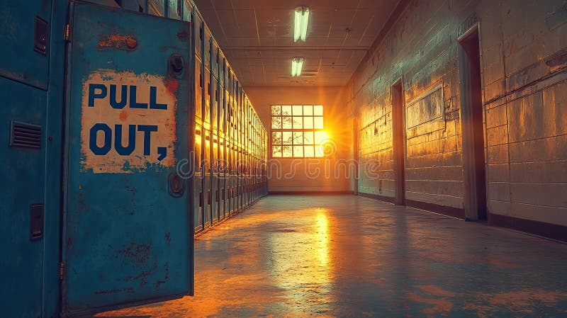 Sunset Locker Room, Open Door, Pull, Hallway Stock Illustration - Illustration of aged, open ...