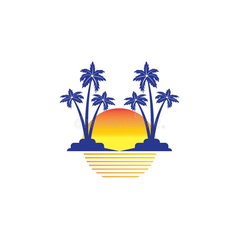 Sunset Logo Nature Beach Coconut Tree Vector Design Illustration Stock ...