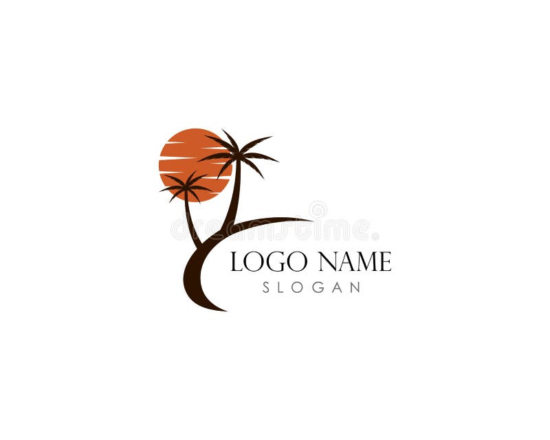 Sunset Logo Template with 2 Coconut Tree Vector Icon Stock Vector ...
