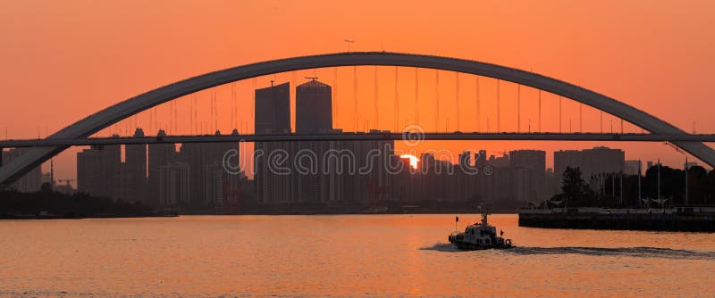 Sunset of lupu bridge stock image. Image of skyline - 238682573
