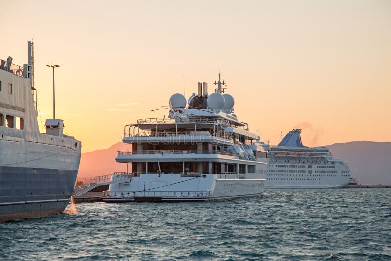 Luxury Large Super or Mega Motor Yacht in the Blue Sea. Stock Image ...