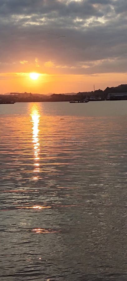 Sunset on Mahakam river stock image. Image of beach - 299793029