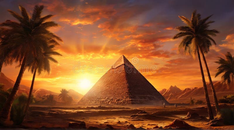 Sunset Majesty: Pyramid in the Desert Stock Illustration - Illustration ...