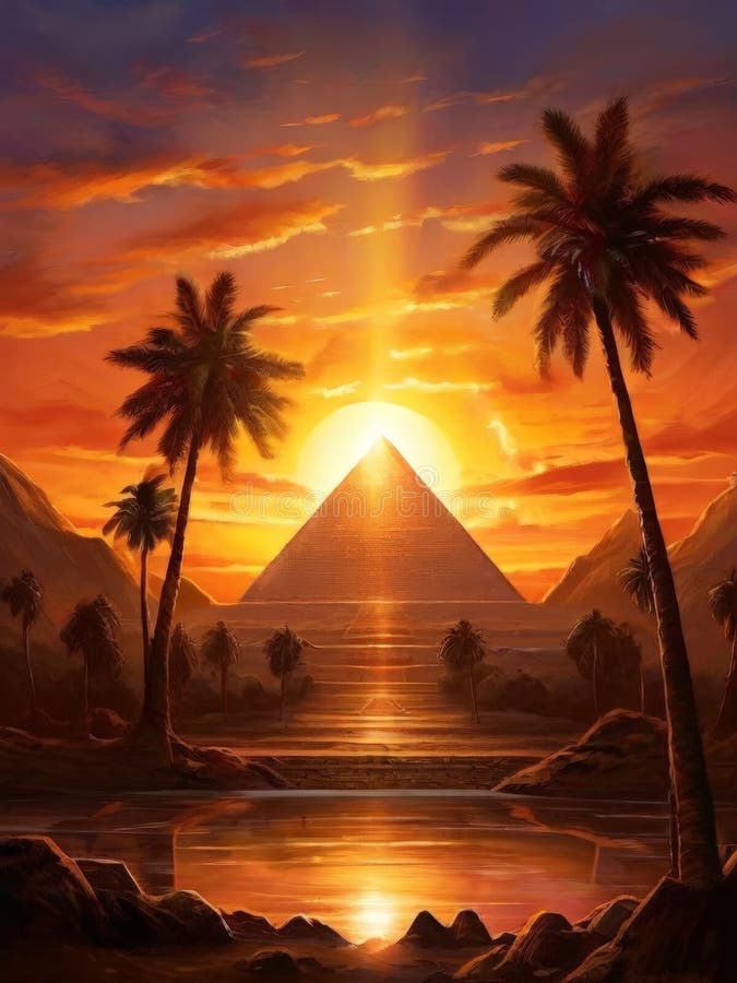Sunset Majesty: Pyramid in the Desert Stock Illustration - Illustration ...