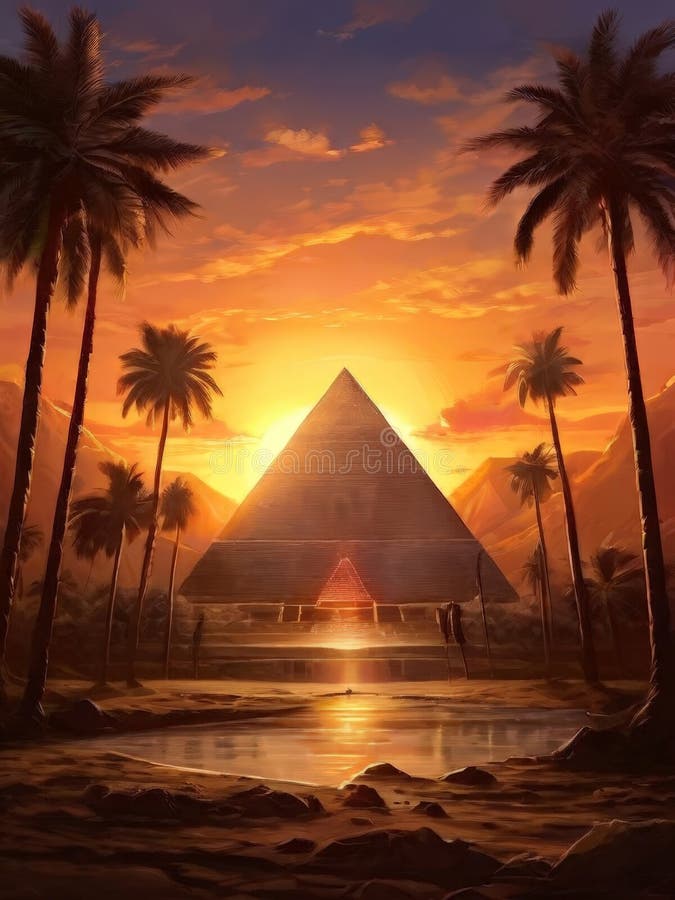 Sunset Majesty: Pyramid in the Desert Stock Illustration - Illustration ...