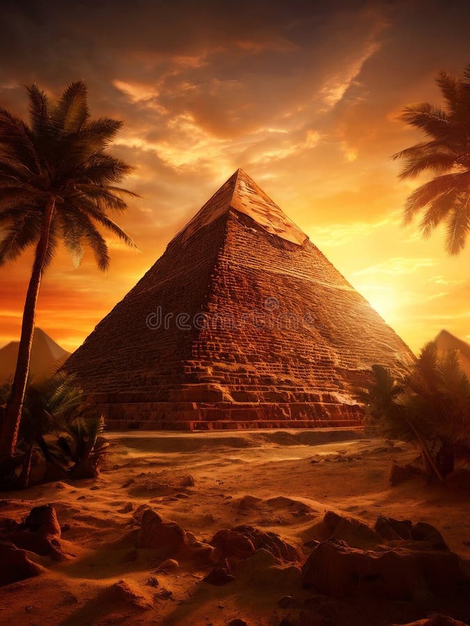 Sunset Majesty: Pyramid in the Desert Stock Illustration - Illustration ...