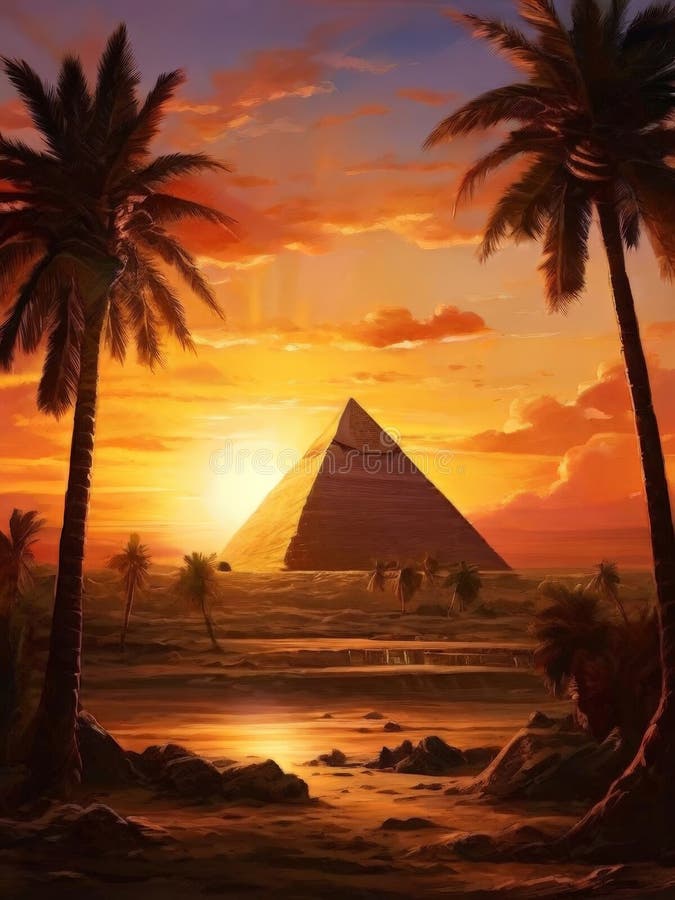 Sunset Majesty: Pyramid in the Desert Stock Illustration - Illustration ...