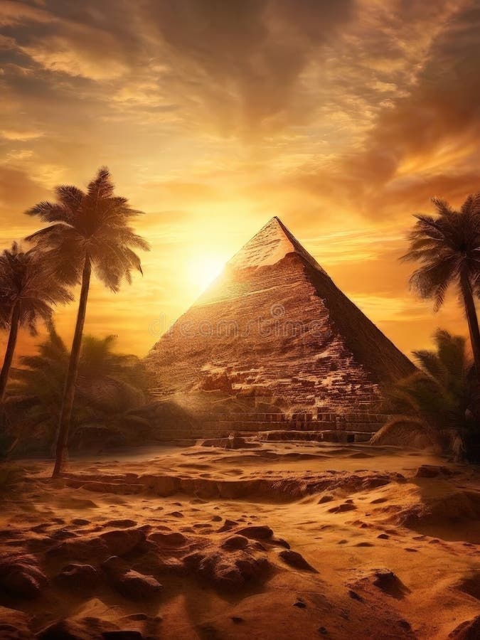 Sunset Majesty: Pyramid in the Desert Stock Illustration - Illustration ...