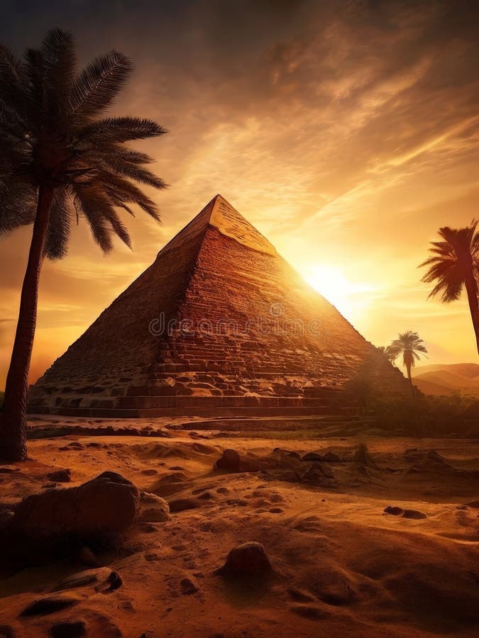 Sunset Majesty: Pyramid in the Desert Stock Illustration - Illustration ...