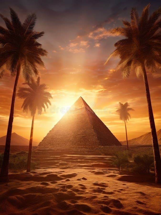 Sunset Majesty: Pyramid in the Desert Stock Illustration - Illustration ...