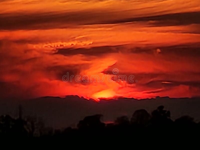 Sunset Makes the Sky Look on Fire Stock Photo - Image of mountains ...