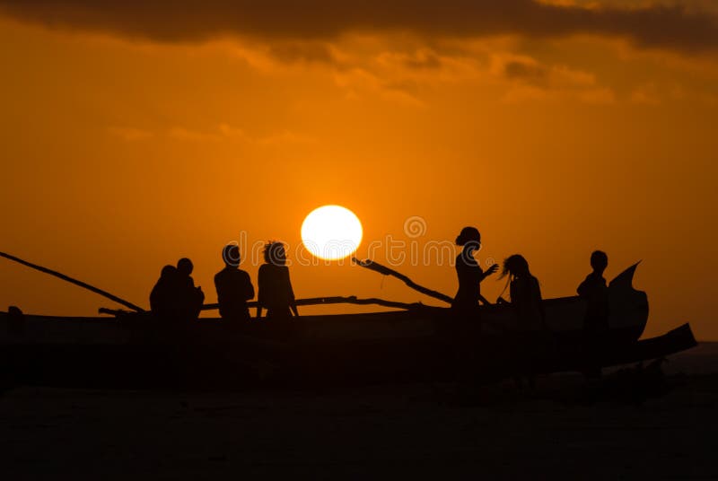 Sunset on malagasy dugout editorial stock photo. Image of seascape ...