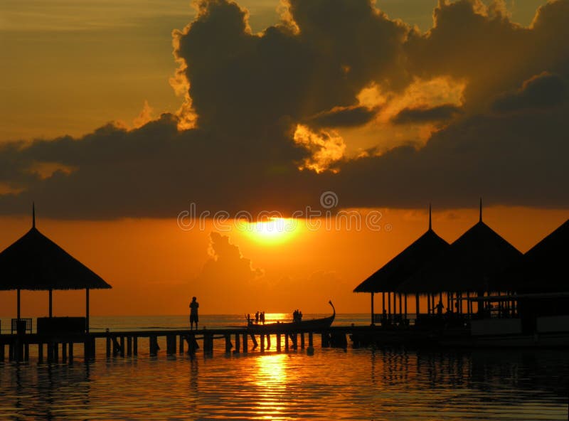 Sunset on Maldives. stock photo. Image of contour, idleness - 11958548