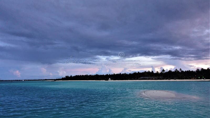 Amazing Maldives Sunset. on a Blue Sky, Golden Clouds in the Rays of ...