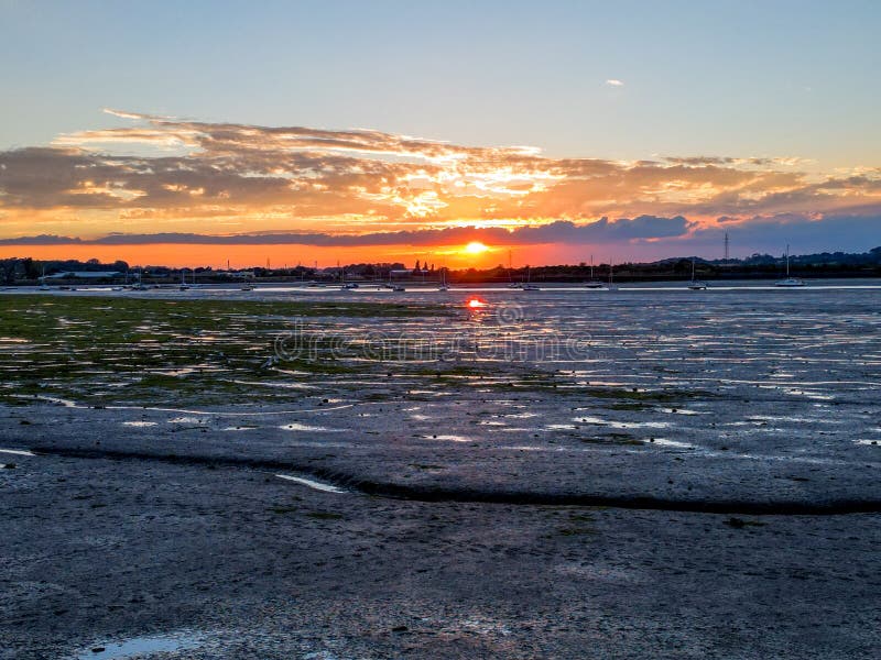 Sunset at Manningtree stock image. Image of light, migrating - 257630719