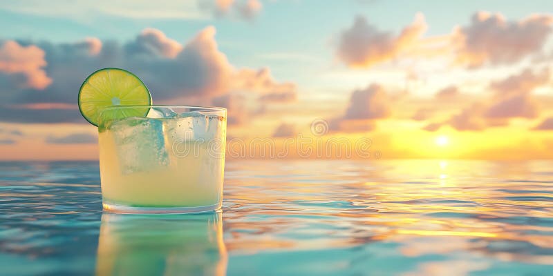 Sunset Margarita Tropical Cocktail by the Ocean Stock Illustration ...