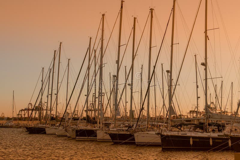 Sunset in the Marina of Valencia. Editorial Photo - Image of water ...