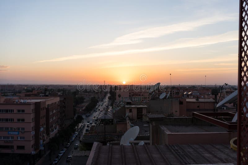 Sunset in Marrakesh Morocco Tourism Destination Seen from Rooftop ...